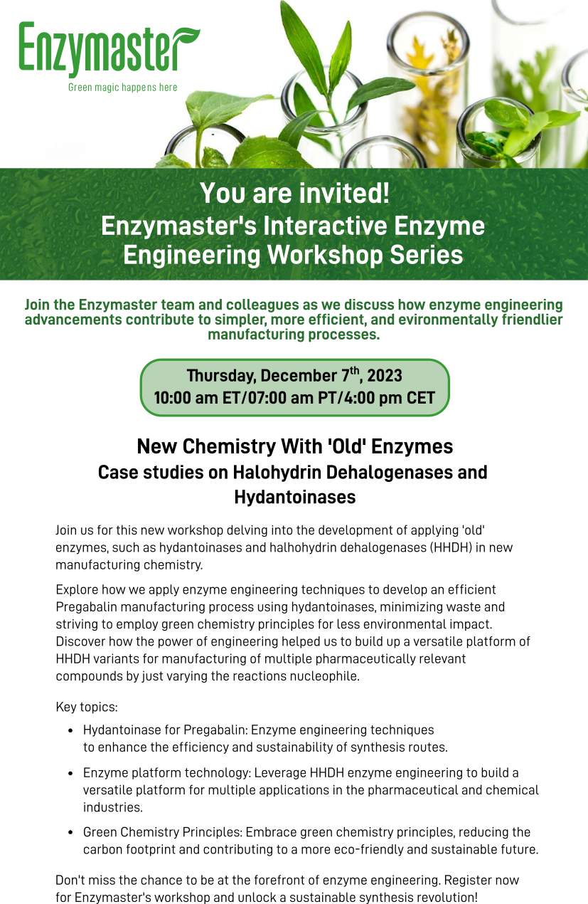 Workshop - New Chemistry with 'old' Enzymes | Enzymaster